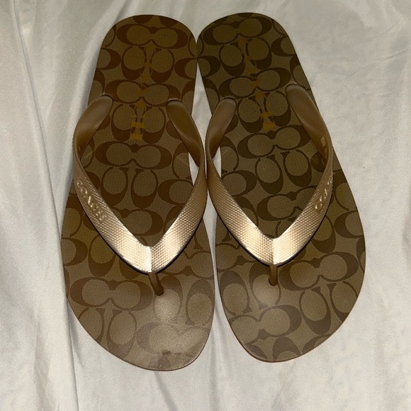 Coach | Shoes | Coach Women Flip Flop Size 8b Khakigold Summer Casual ...